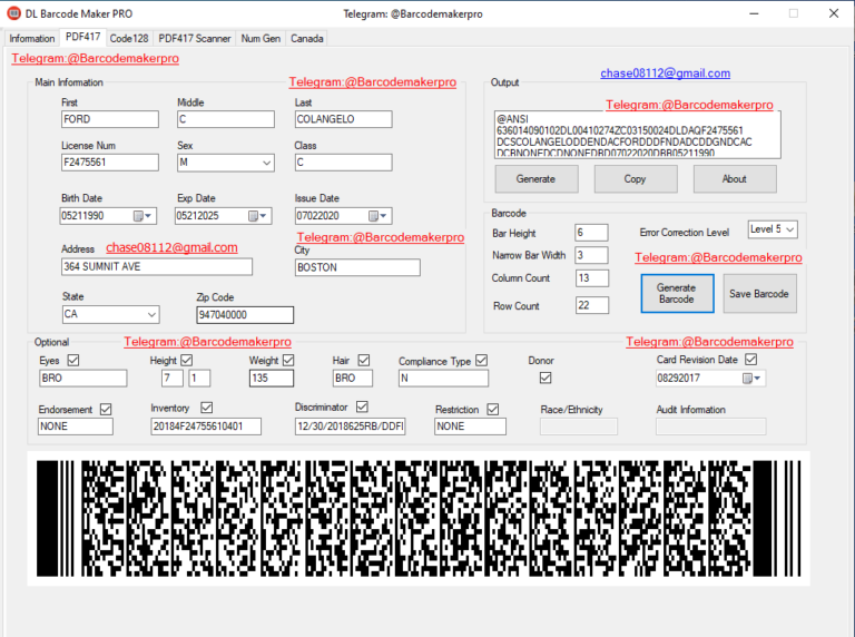 DL Barcode Maker PRO v26 | AAMVA Pdf417 Barcode Generator